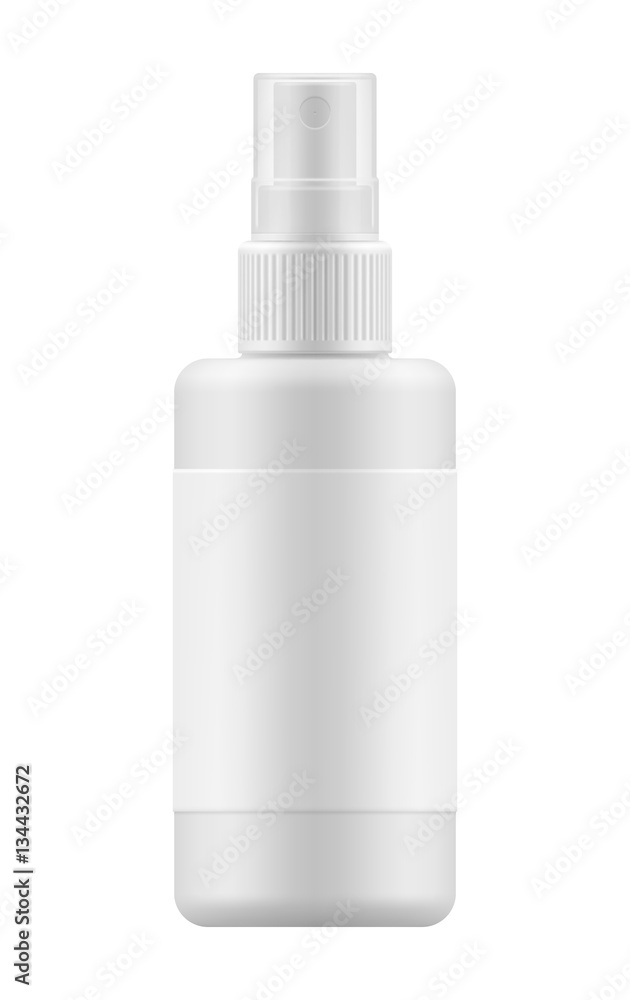 Vector 3d realistic bottle with sprayer. Mock-up white plastic ...