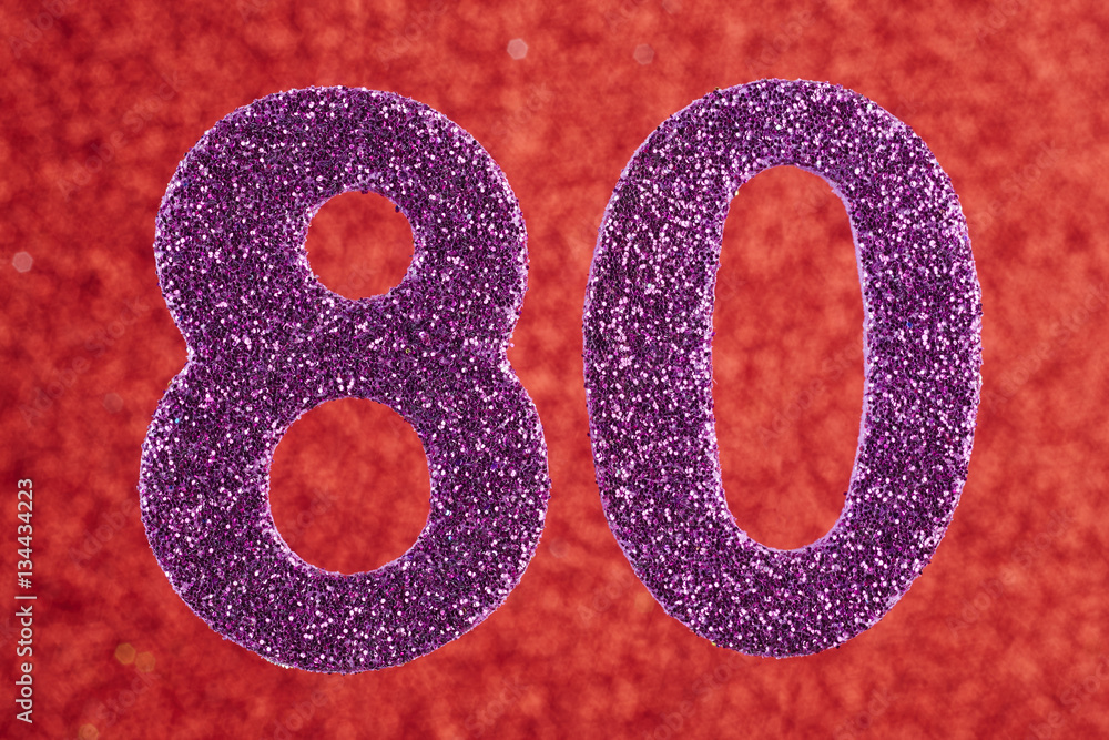 Number eighty purple color over a red background. Anniversary. Stock ...