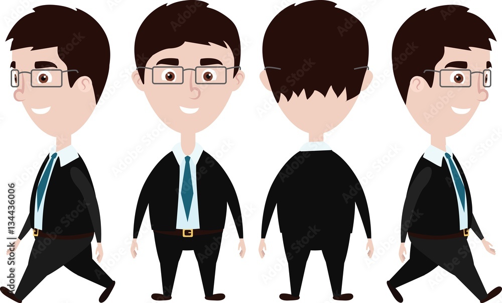 Cartoon Business Man front, side and back view Stock Vector | Adobe Stock