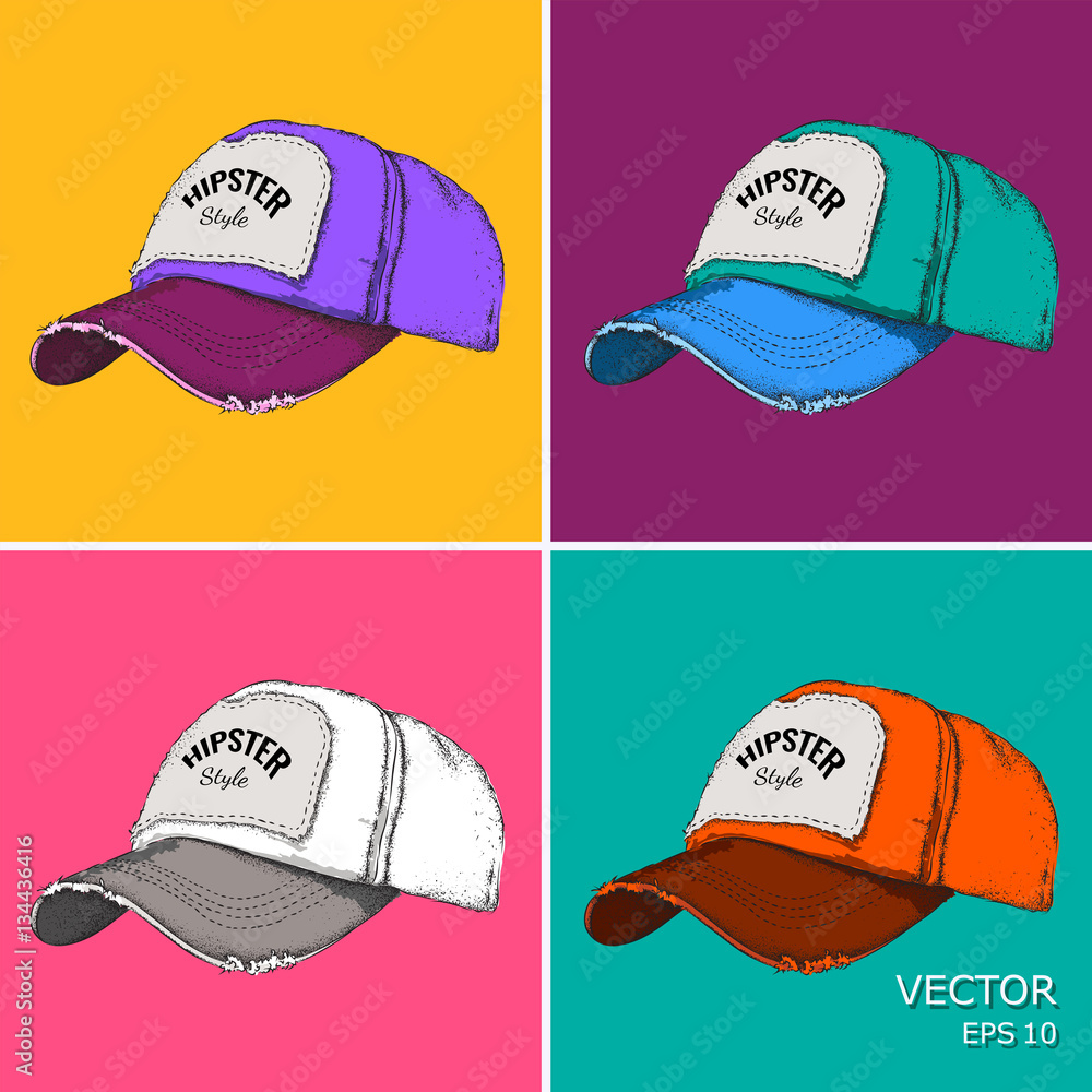 Hand drawn baseball cap. Pop art style vector illustration. Stock ...