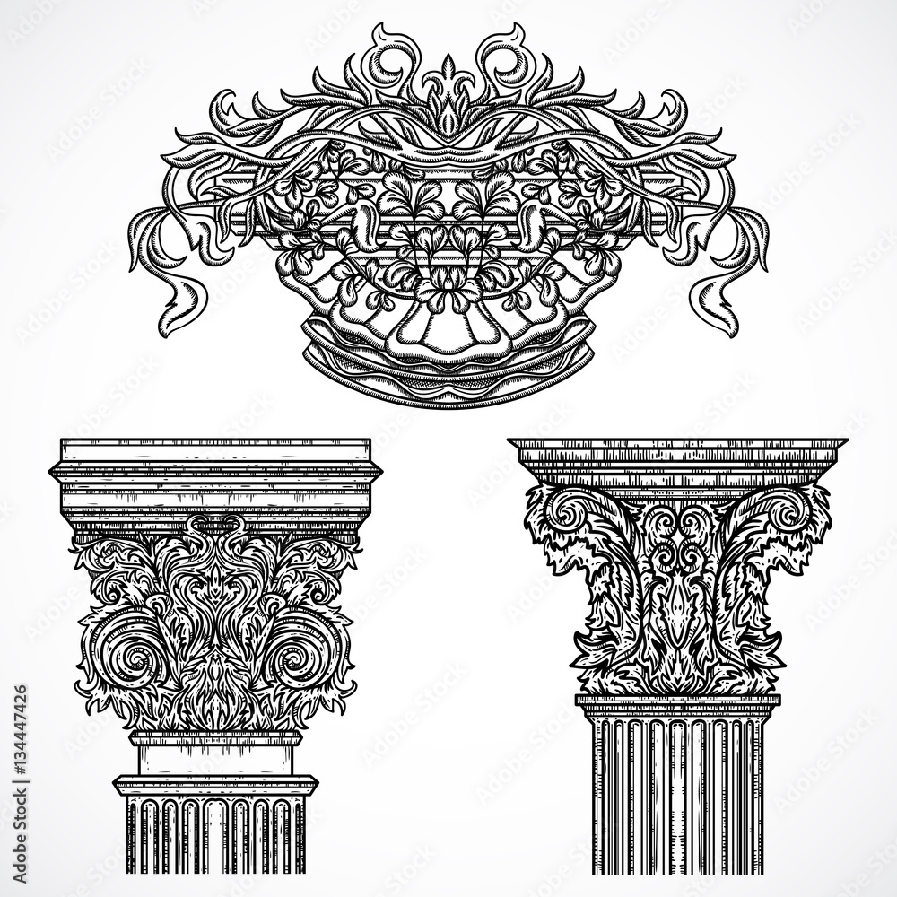 Vettoriale Stock Vintage architectural details design elements. Antique ...