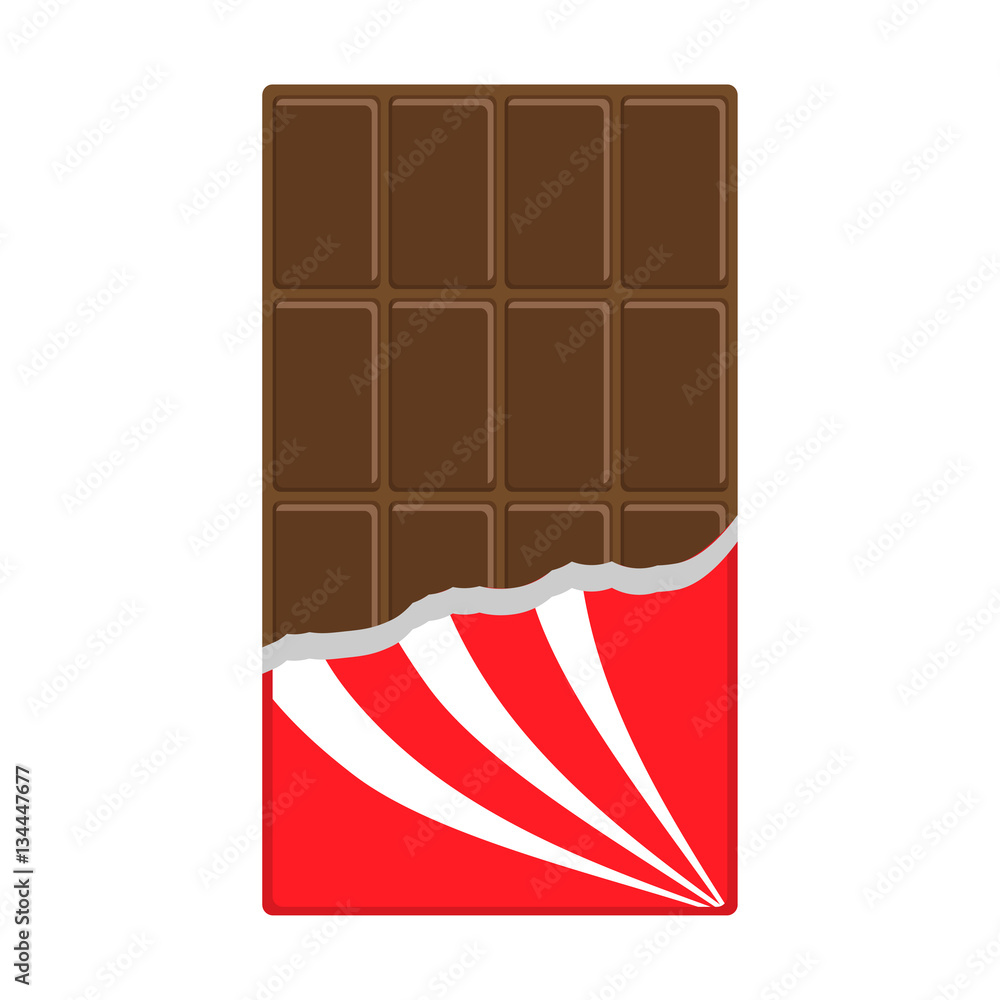 Chocolate bar icon. Opened red wrapping paper foil. Tasty sweet food ...
