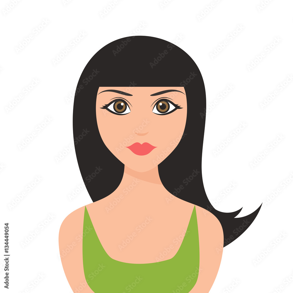 cute cartoon brunette girl icon isolated on white Stock Vector | Adobe ...
