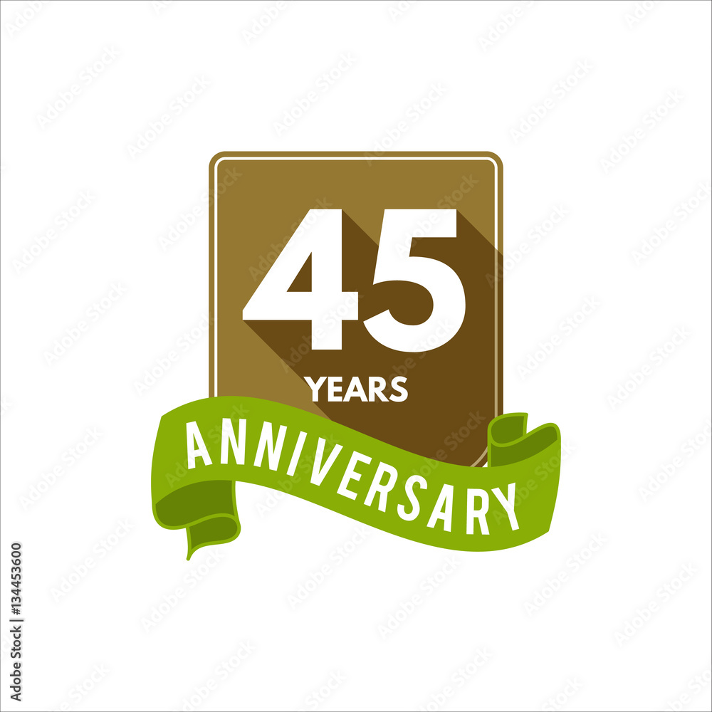 45 years Anniversary badge, sign and emblem with ribbon and typography ...