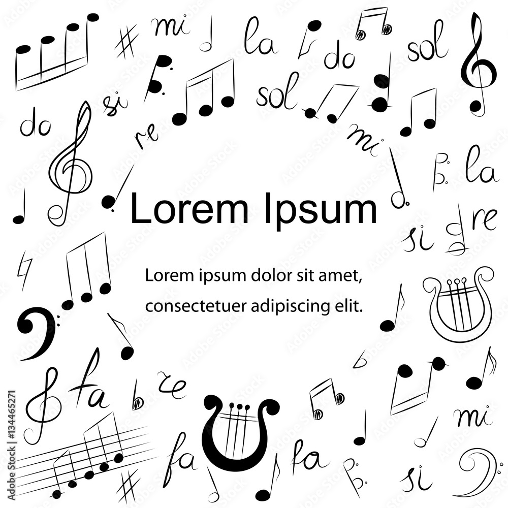 Hand Drawn Music Symbols. Doodle Drawings of Treble Clef, Bass Clef ...