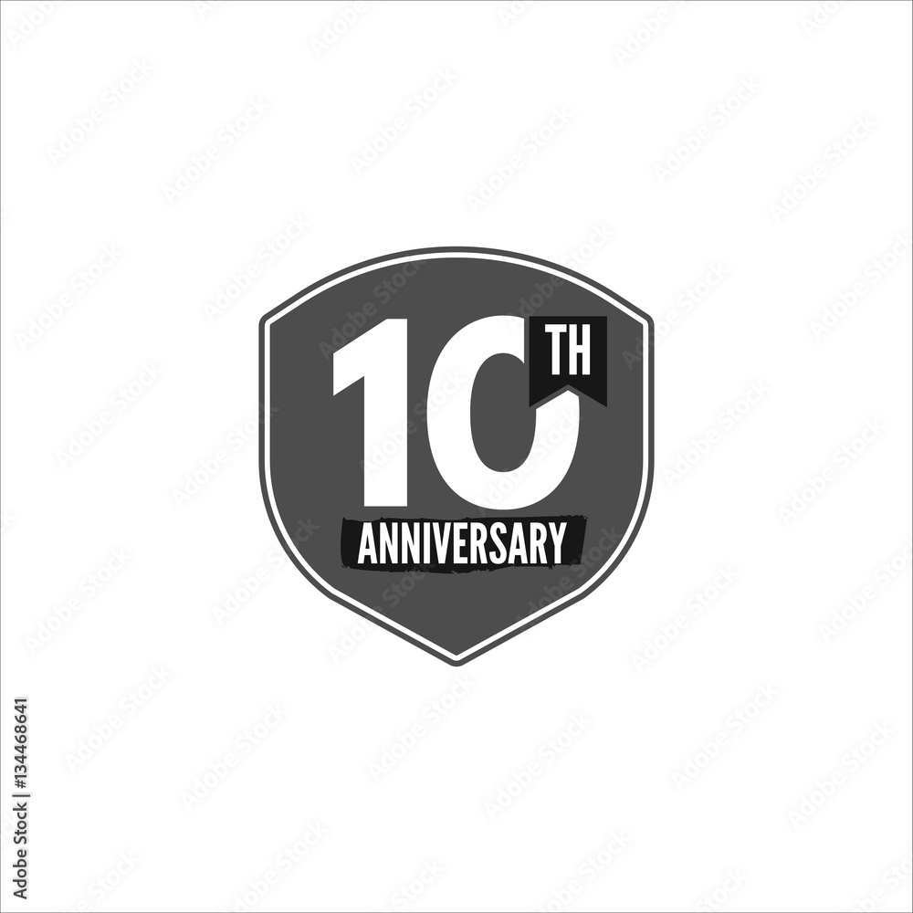 10th anniversary badge, sign and emblem in monochrome silhouette flat ...