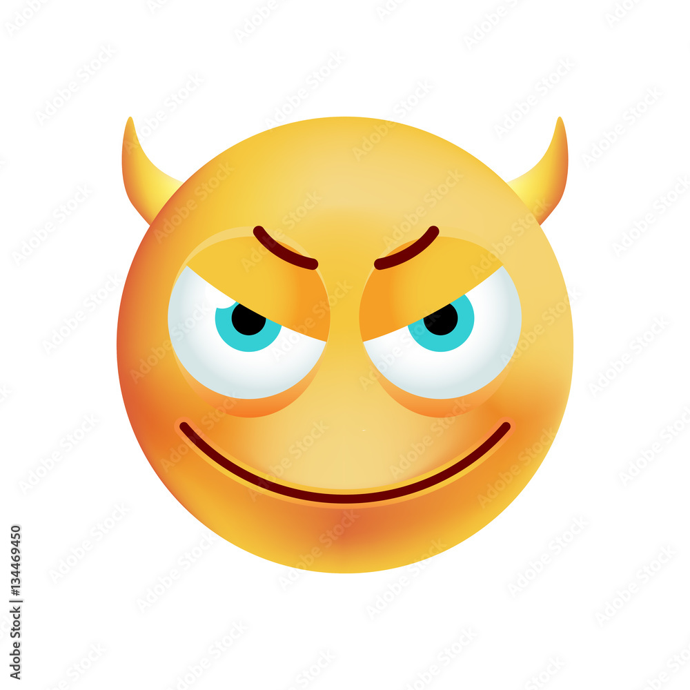 Cute Evil Emoticon on White Background. Isolated Vector Illustration ...