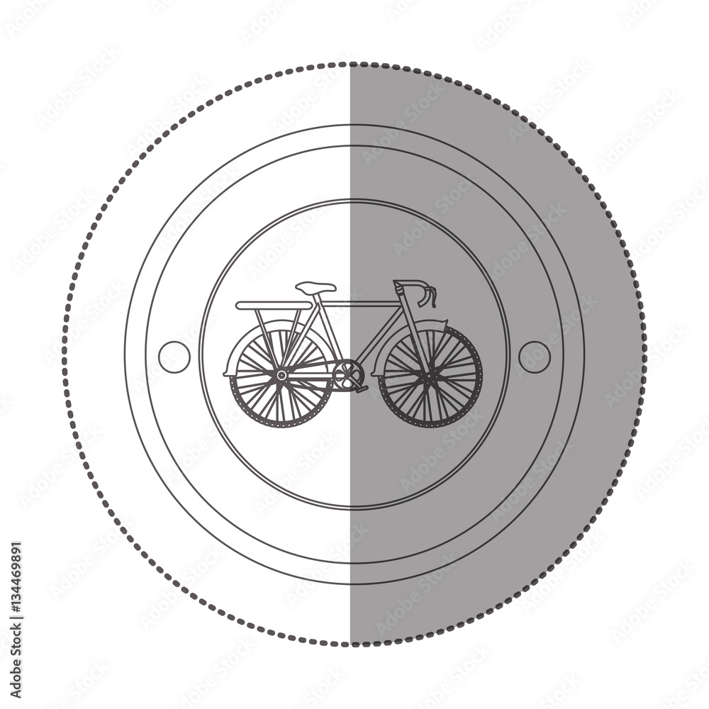silhouette sticker with circular shape with bicycle vector illustration ...