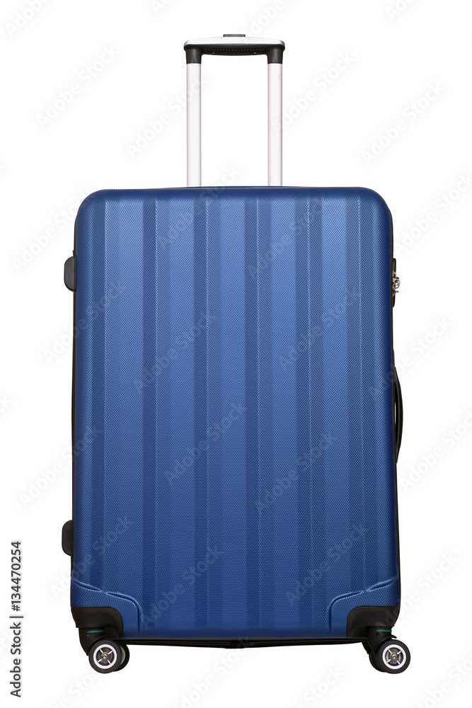 Deep blue plastic suitcase isolated on white background Stock Photo ...