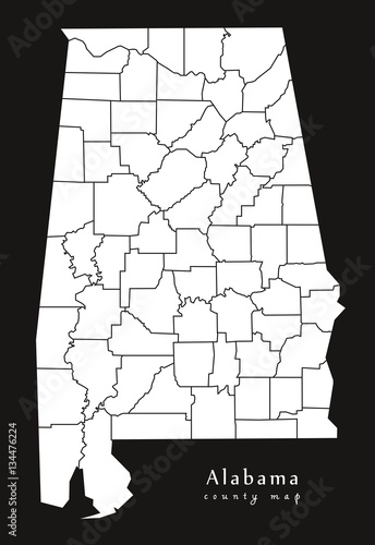 Modern Map - Alabama county map USA black and white silhouette Stock ...