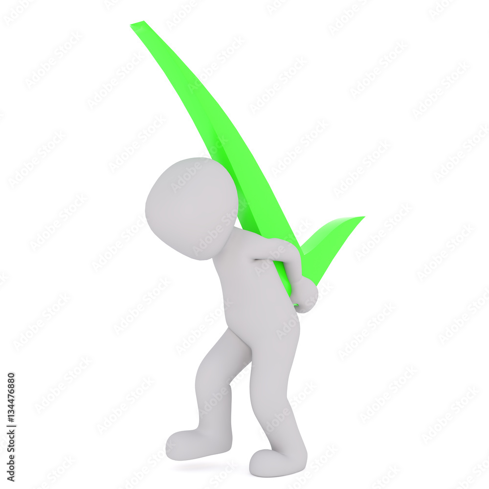 Cartoon Figure Carrying Green Check Mark on Back Stock Illustration ...