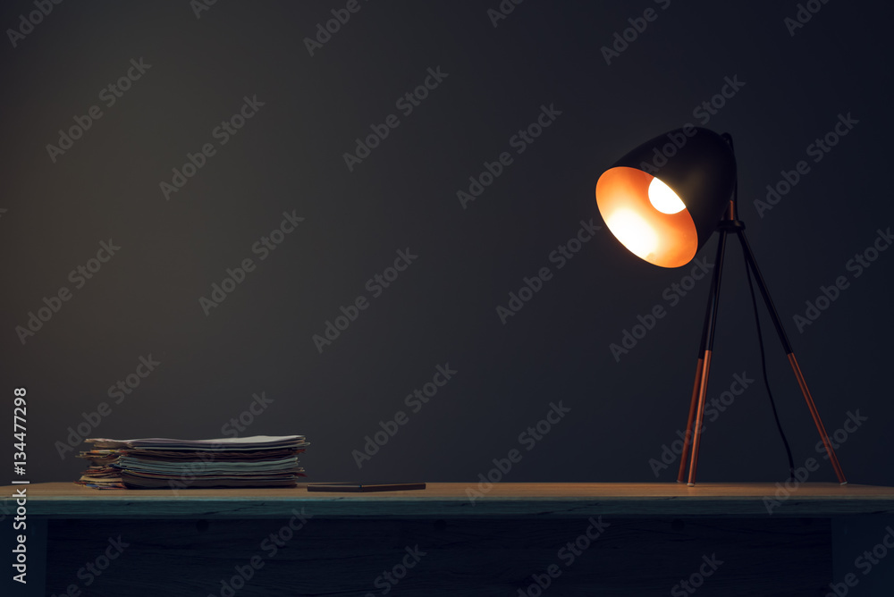 Office desk with lamp Stock Photo | Adobe Stock