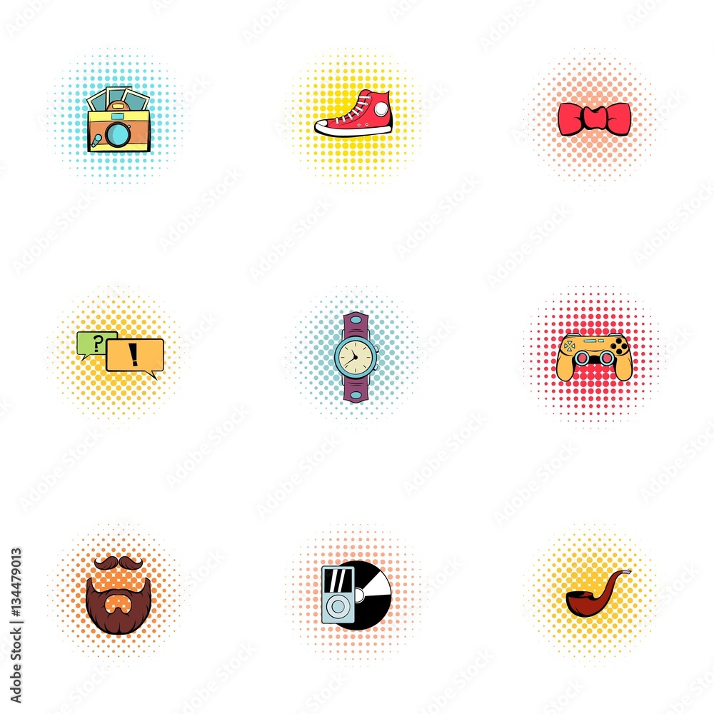 Subculture youth icons set, pop-art style Stock Vector | Adobe Stock