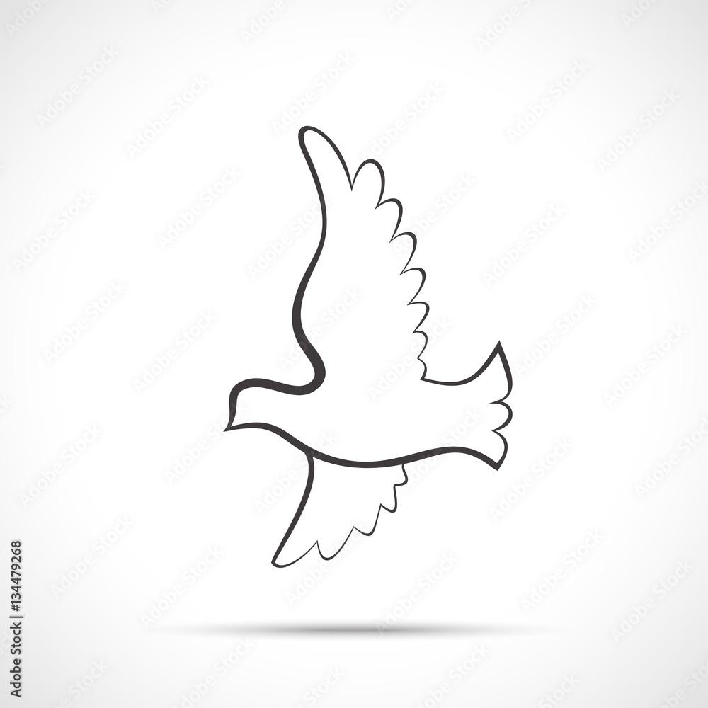 Flying white dove isolated. Line art style. Stock Vector | Adobe Stock