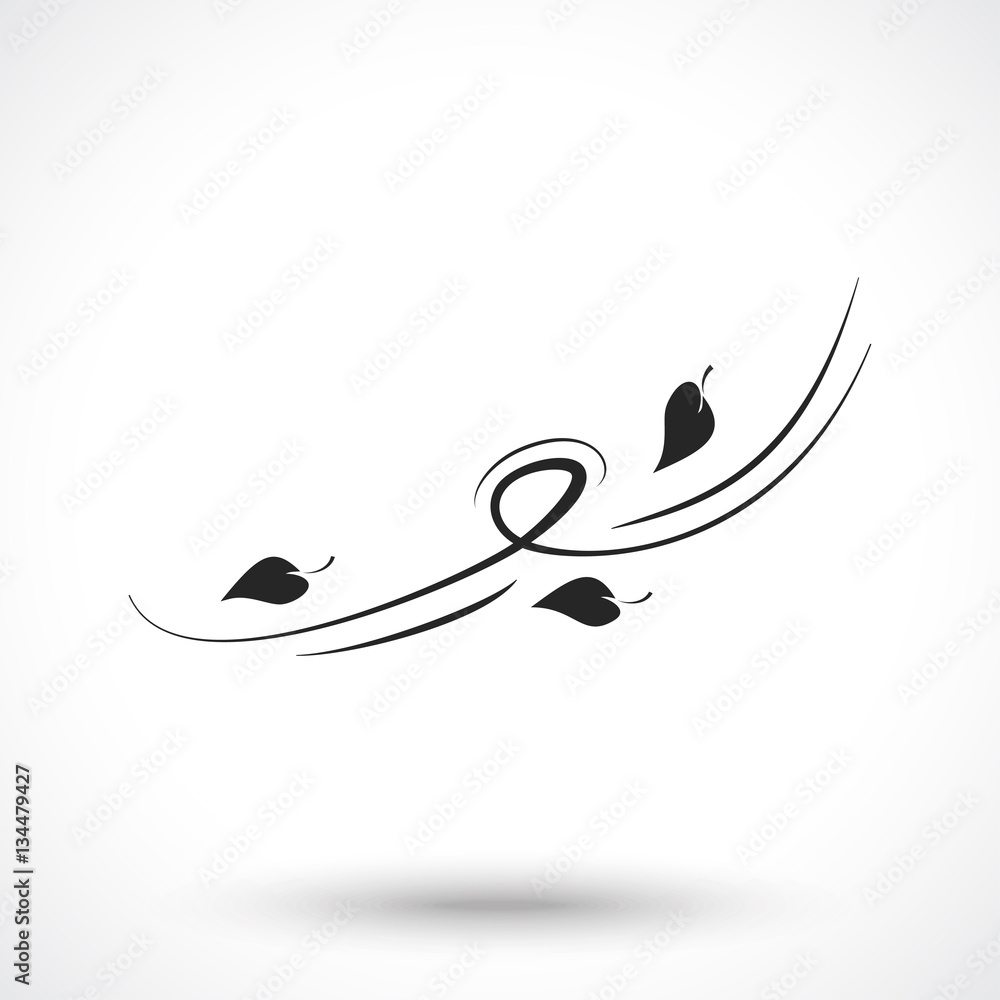 Wind icon with leaves isolated on white background. Wind symbol. Line ...