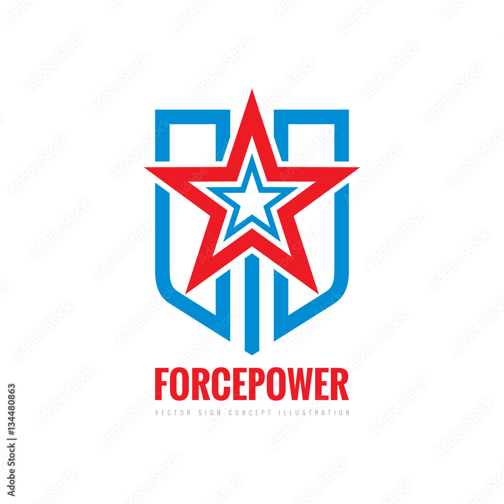 Vecteur Stock Force power concept sign. Star, shield and stripes ...
