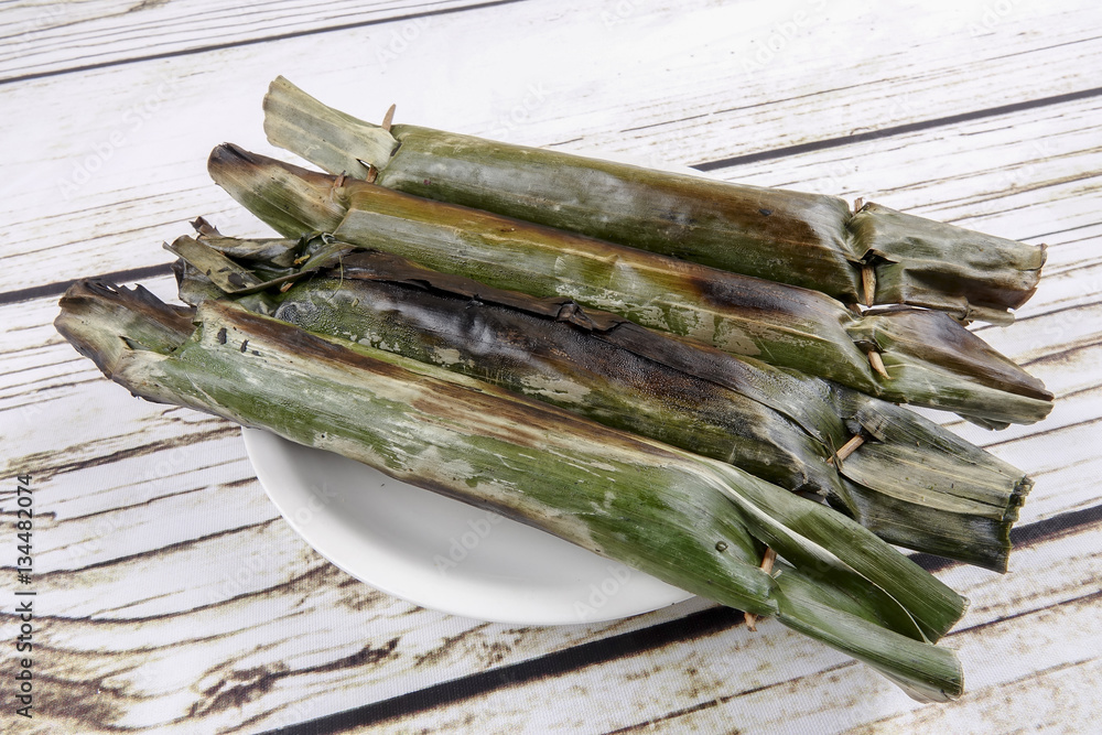 Pulut panggang or grilled glutinous rice package, Malay or Nonya ...