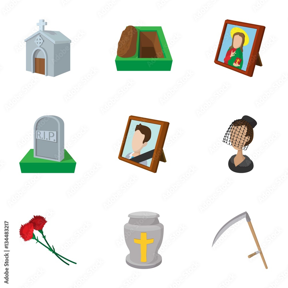 Death icons set, cartoon style Stock Vector | Adobe Stock