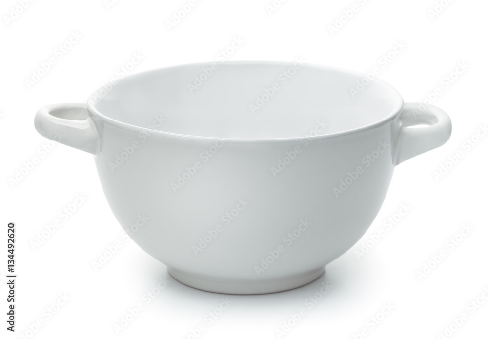 White empty ceramic soup bowl with handles Stock Photo | Adobe Stock