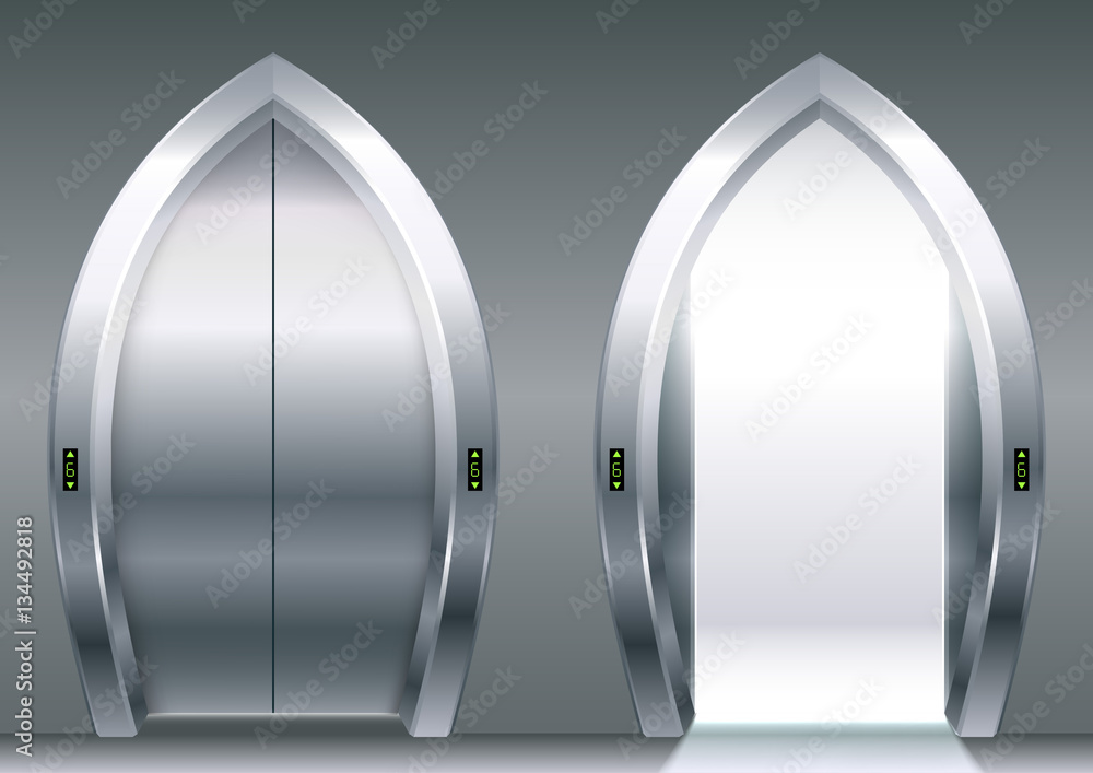 Arched doors of the elevator or gateway in the eastern style. Vector ...