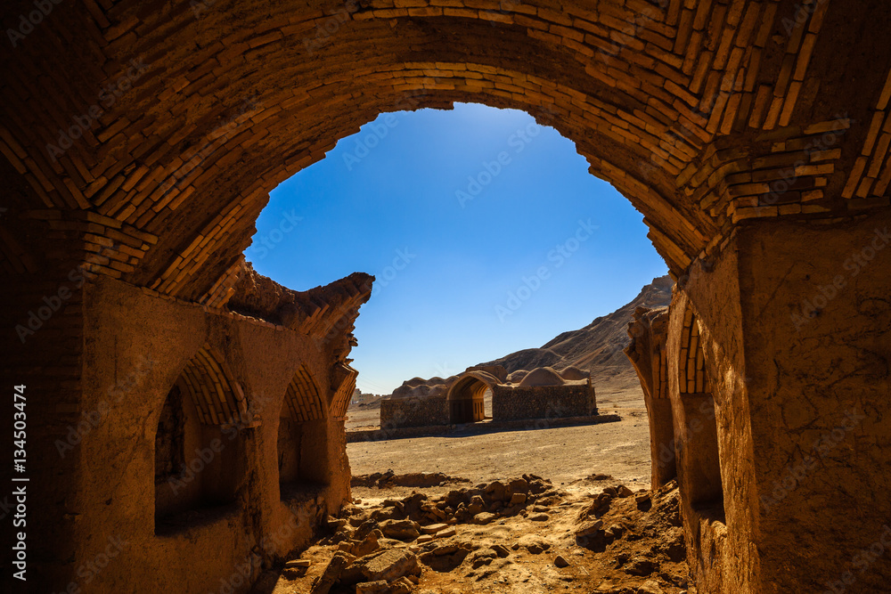 Ruins near the Tower of Silence, or Dakhma,is a Zoroastrian structure ...