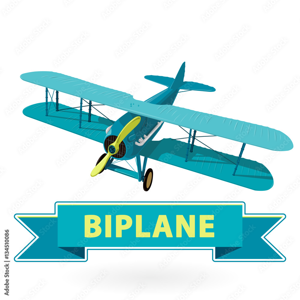 Biplane from World War with blue coating. Model aircraft propeller with ...