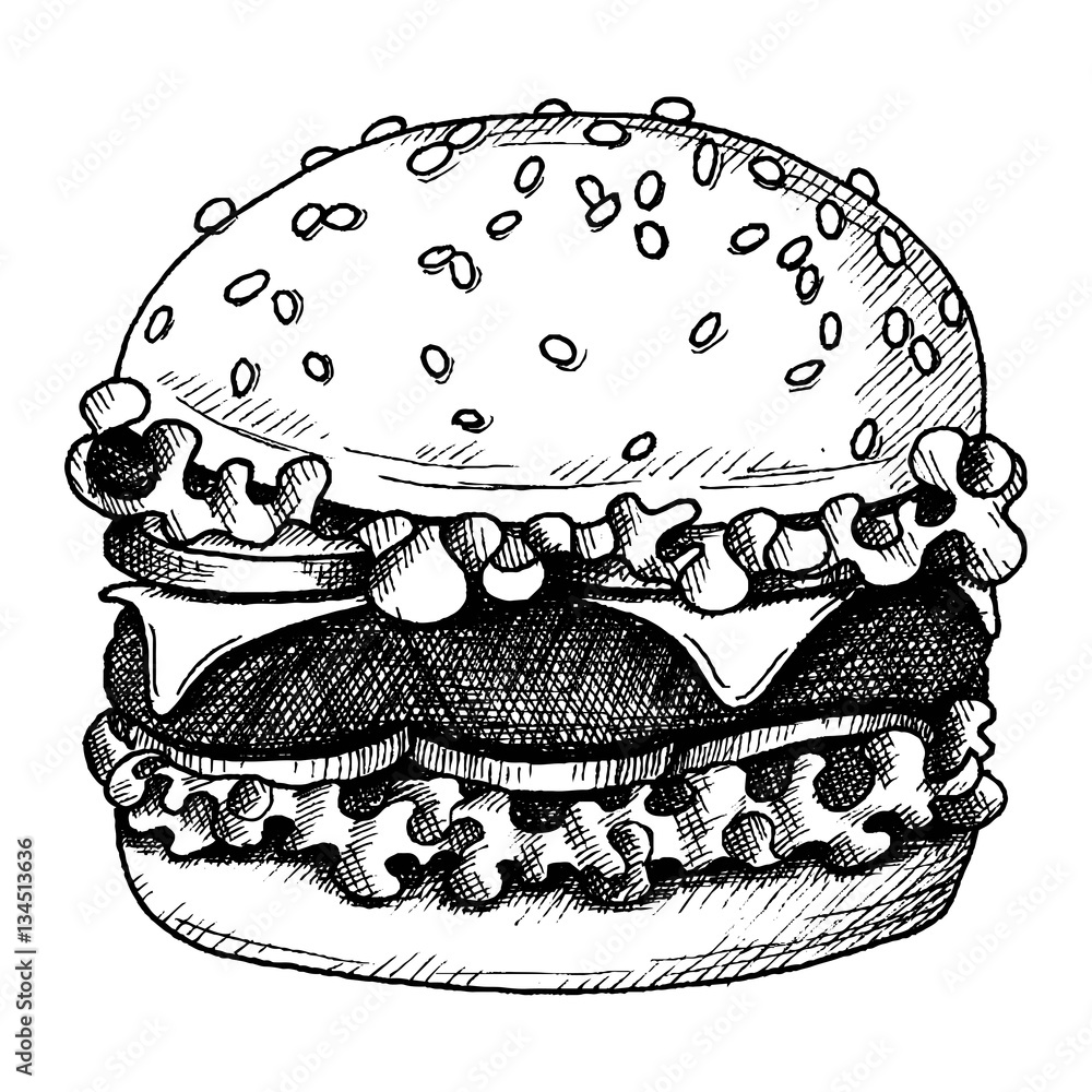 Hamburger Drawing Black And White