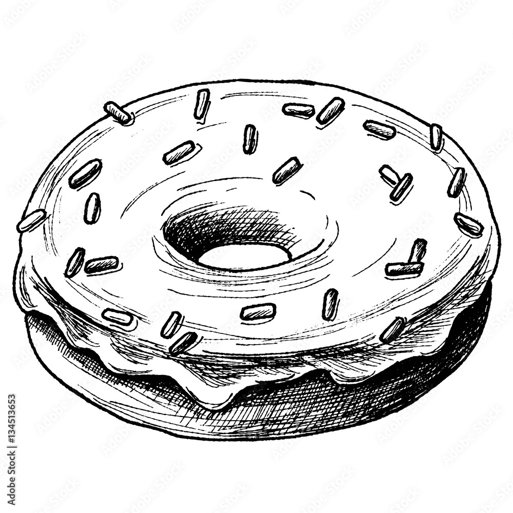 Sketch ink graphic donut illustration, vector draft silhouette drawing ...