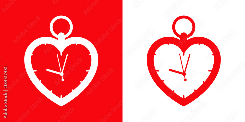 Icono plano reloj corazon rojo y blanco Stock Vector | Adobe Stock