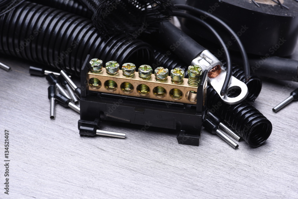 Electrical component kit to use in electrical installations on grey ...