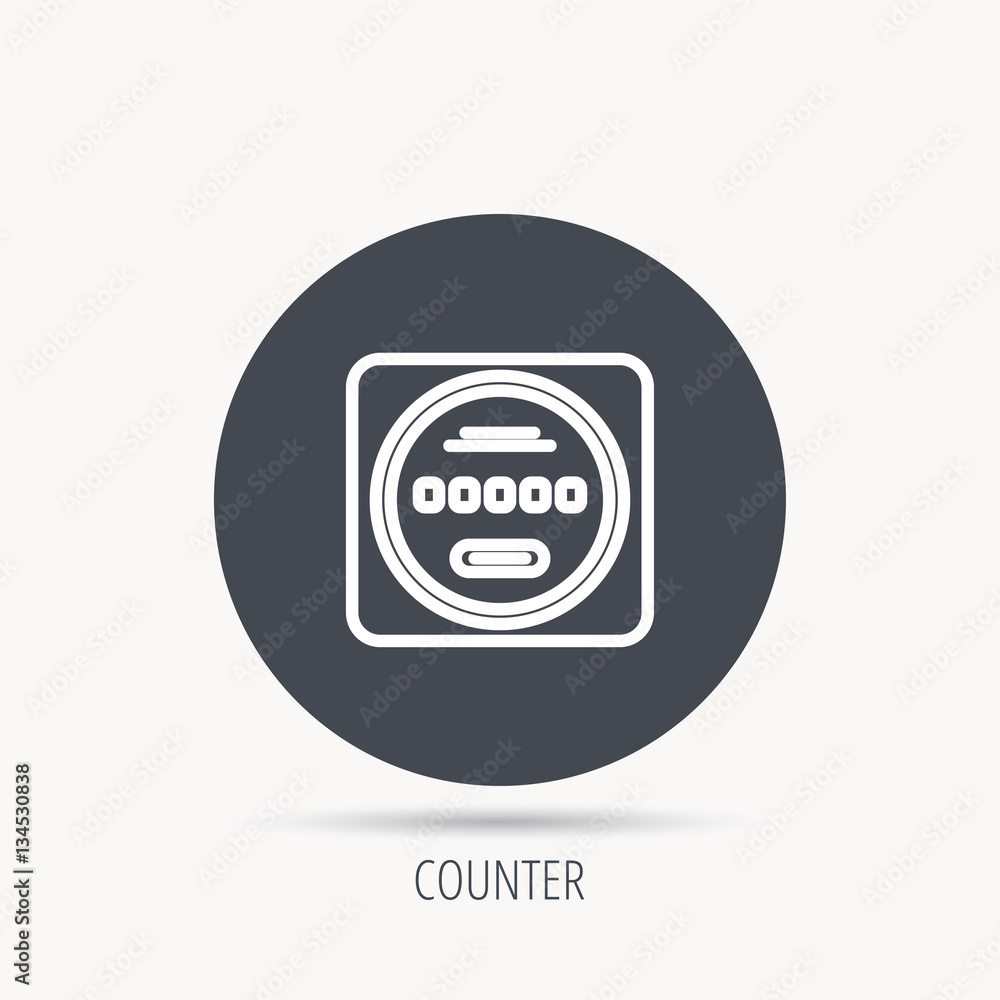 Electricity power counter icon. Measurement sign. Round web button with ...