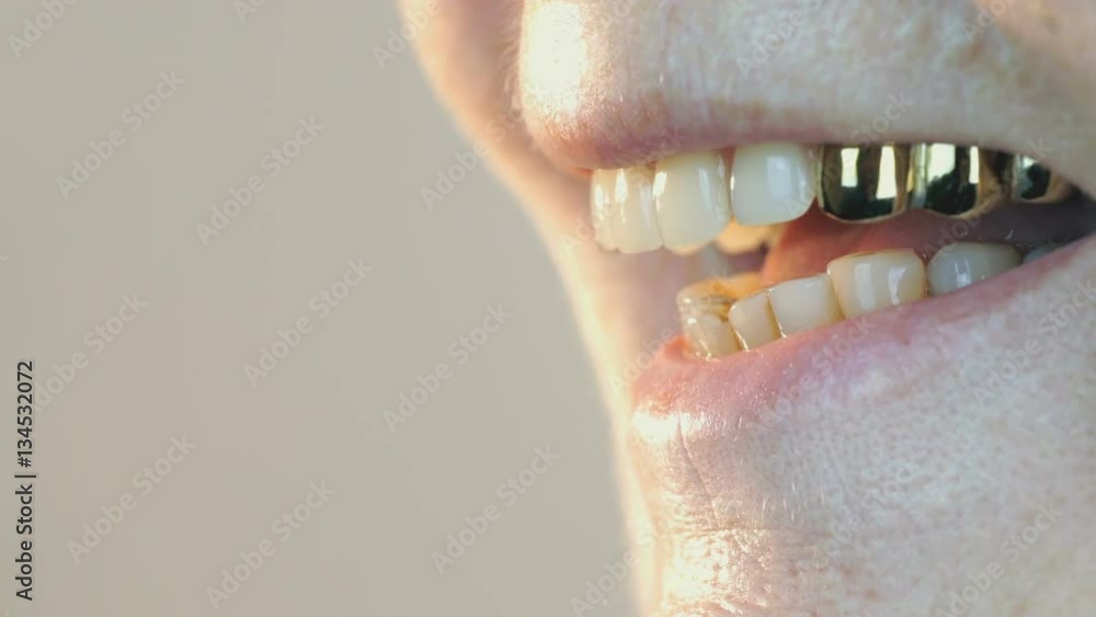 Mouth of old woman aged 80s with false teeth. Close up Stock Video ...
