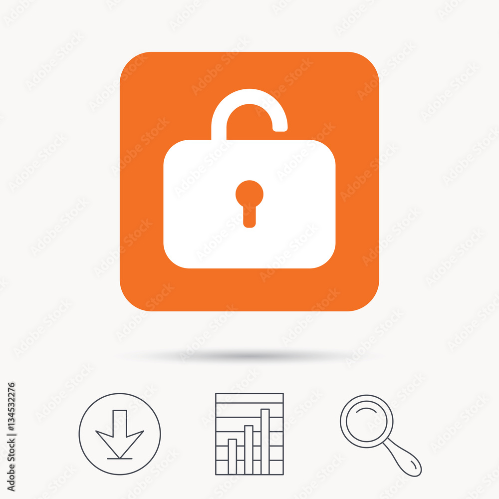 Lock icon. Privacy locker sign. Private access symbol. Report chart ...