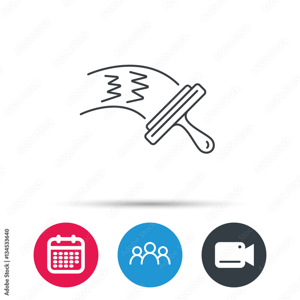 Washing windows icon. Cleaning sign. Group of people, video cam and ...