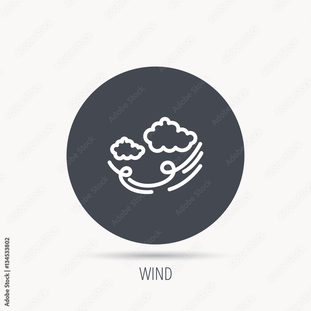 Wind icon. Cloud with storm sign. Strong wind or tempest symbol. Round ...