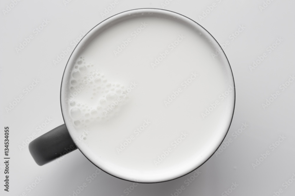 top view of glass milk / Glass of Milk From Above / gray tone Stock ...