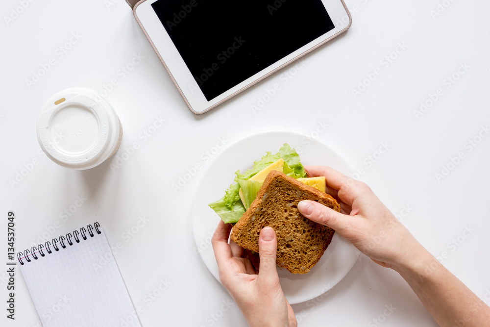 concept of lunch break at work top view mock up Stock Photo | Adobe Stock