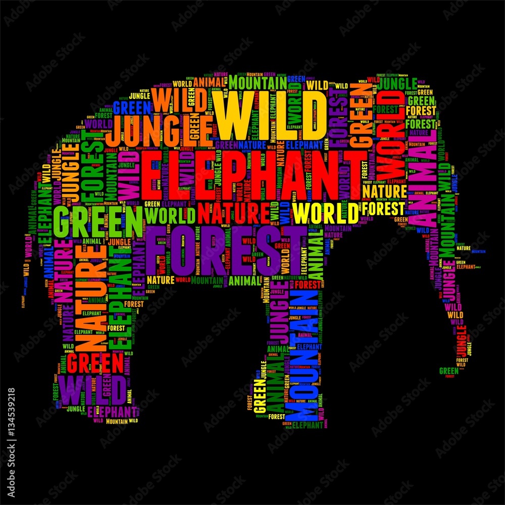 elephant Typography word cloud colorful Vector illustration Stock ...