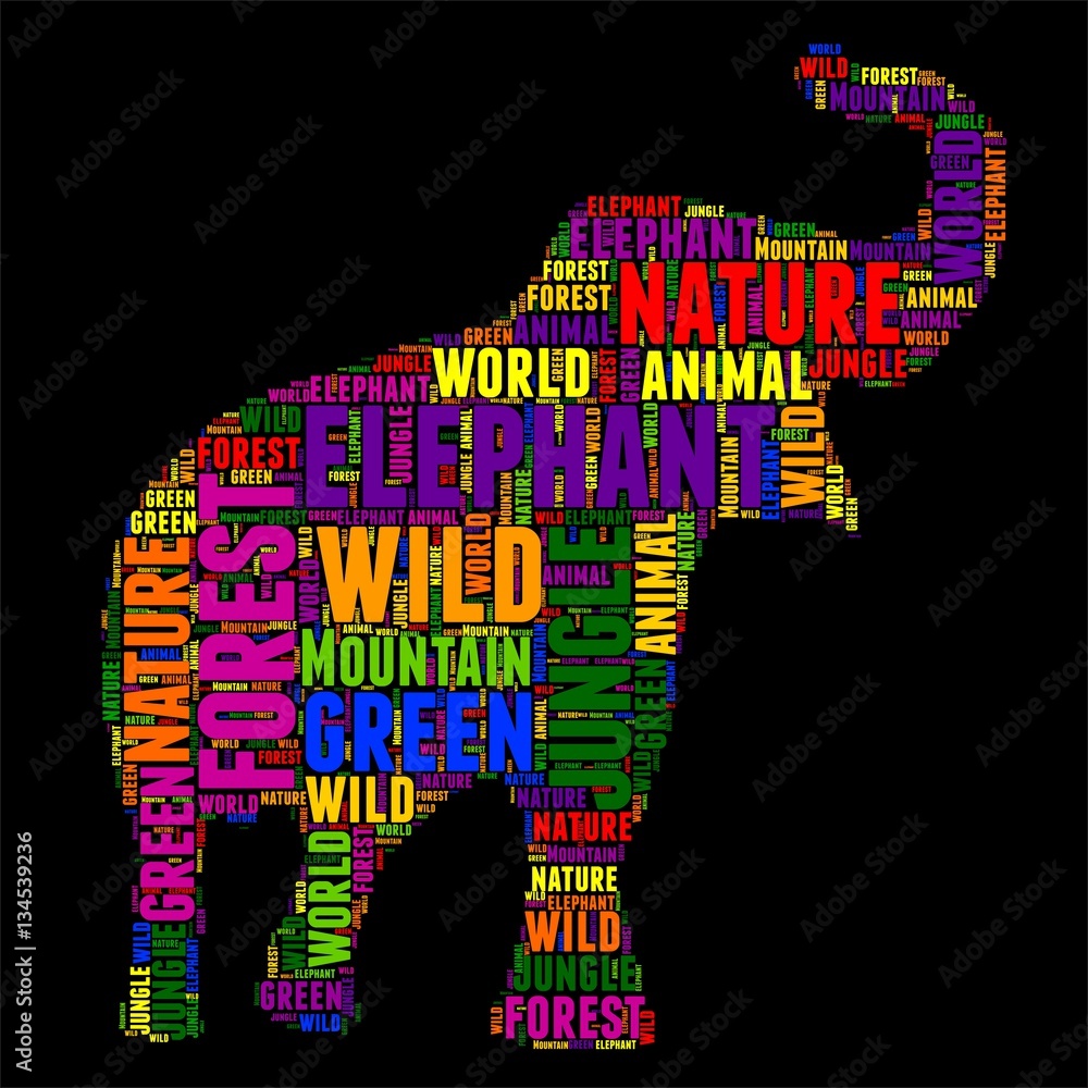 elephant Typography word cloud colorful Vector illustration Stock ...