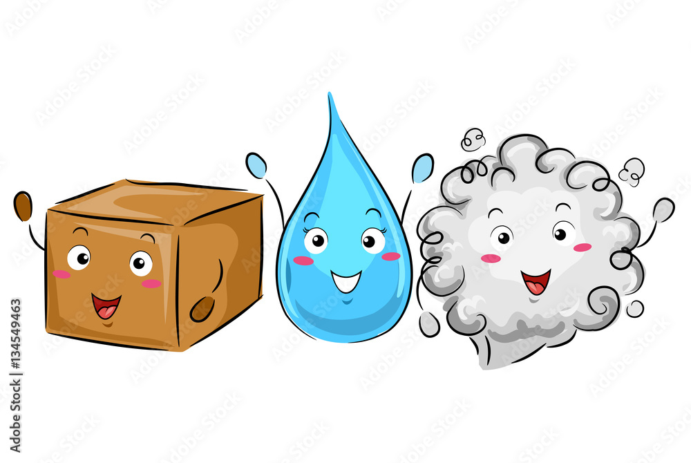 Mascot Science Solid Liquid Gas Stock Vector | Adobe Stock