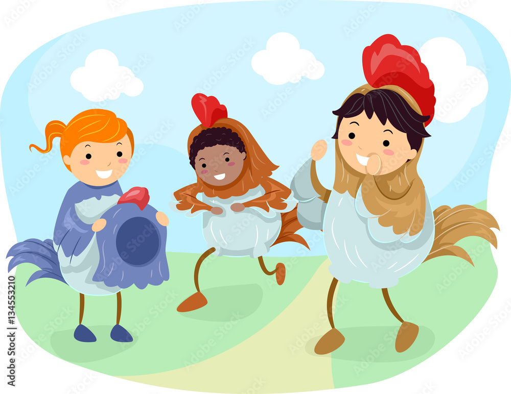 Stickman Kids Dress Chicken Stock Vector | Adobe Stock