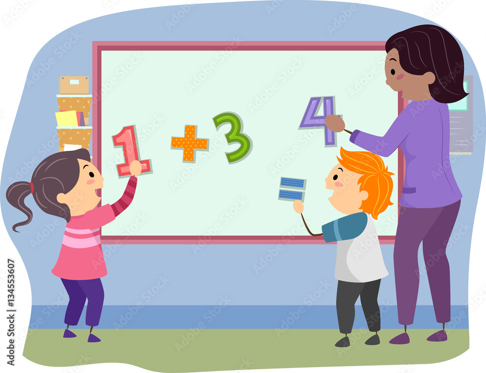 Stickman Kids Teacher Math Solve Board Stock Vector | Adobe Stock