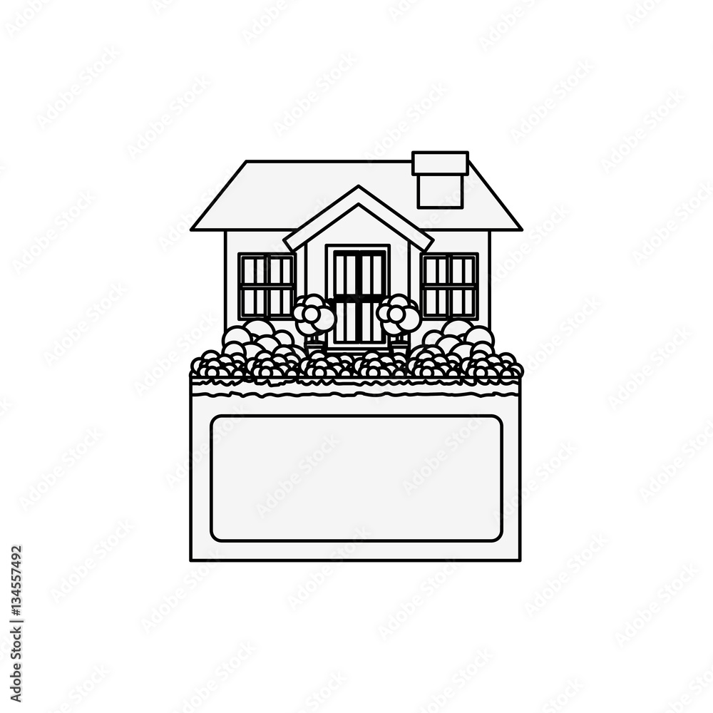 silhouette small house design with label vector illustration Stock ...