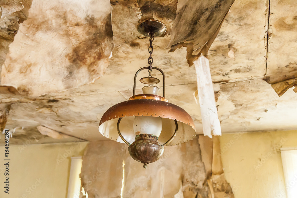 creepy scary peeling ceiling and old fashioned light Stock Photo ...
