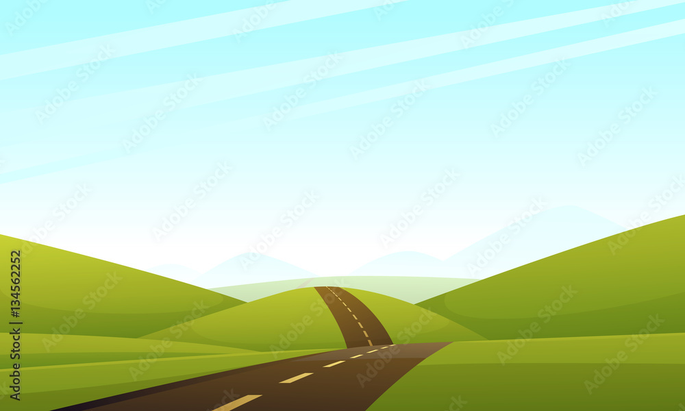 Cartoon illustration of the asphalt road over the hills. Stock Vector ...