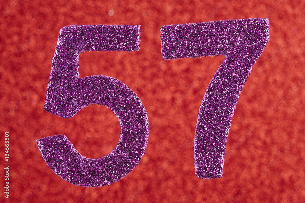 Number fifty-seven purple color over a red background. Anniversa Stock ...