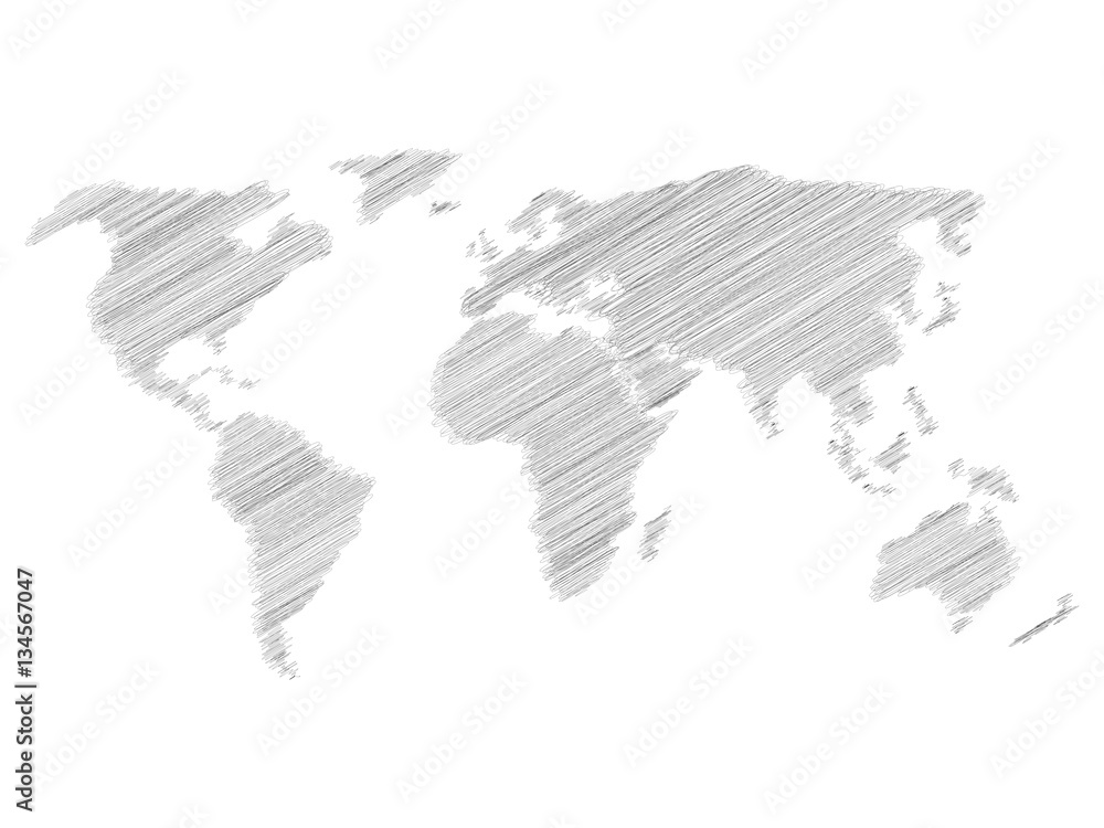 Pencil scribble sketch map of World. Hand doodle drawing. Grey vector ...