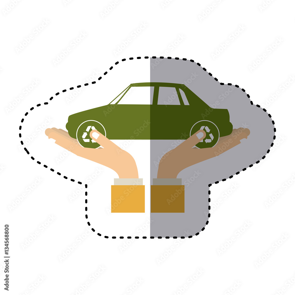 colorful sticker of hands holding a car vector illustration Stock ...