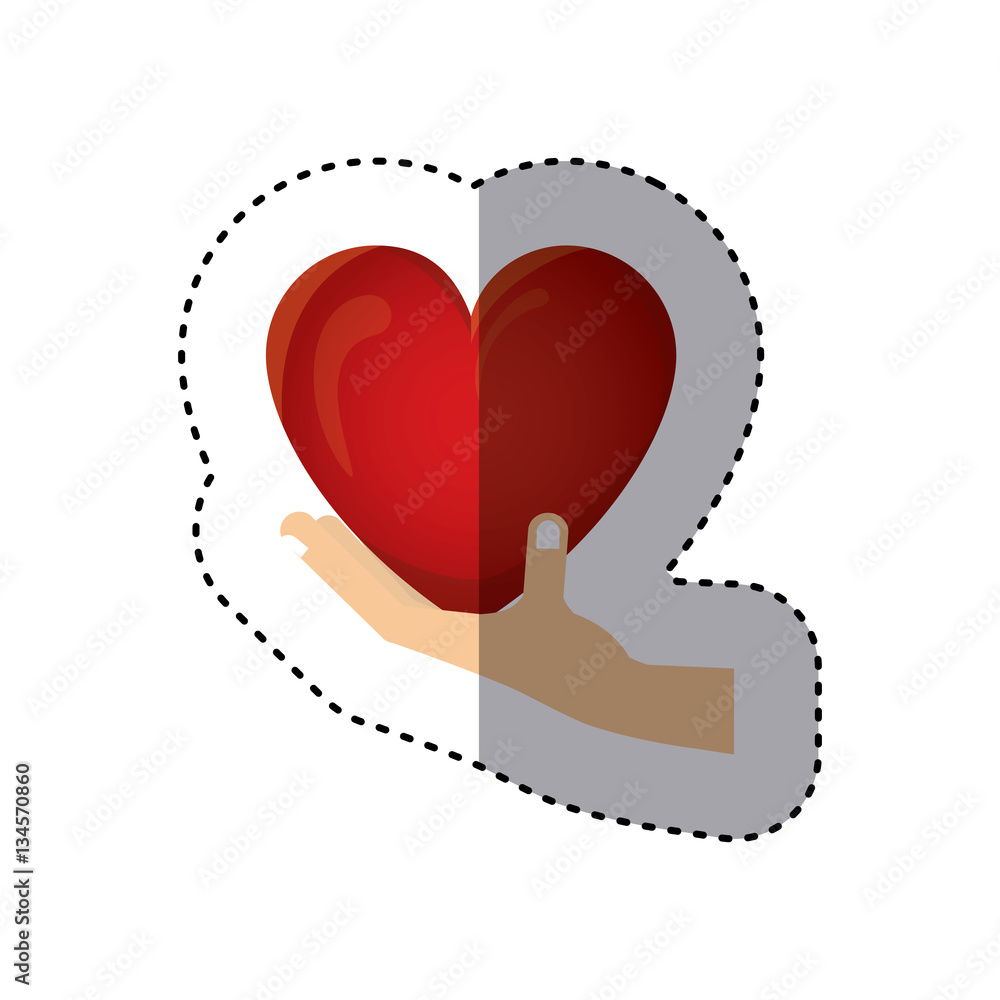 colorful sticker of hand holding a heart . Vector illustration . Vector ...