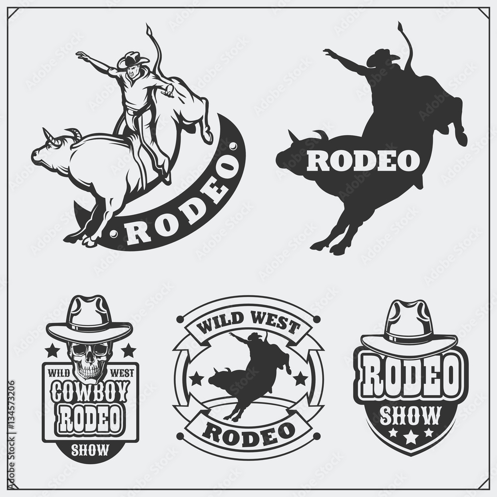 Set of vintage rodeo labels, badges, emblems and designed elements ...